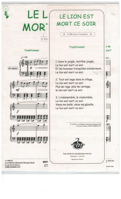 PARTITION SALVADOR " LE LION EST MORT CE SOIR " PIANO et CHANT EUR 7,90 ...