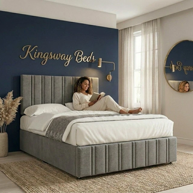 DOUBLE PANEL PLUSH Velvet Bed with Gas Lift Storage Double & King All ...