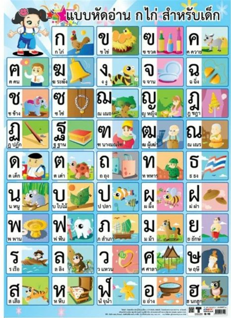 THAI ALPHABET POSTER Learning Thai Alphabets & Vowel and Tonal Mark ...