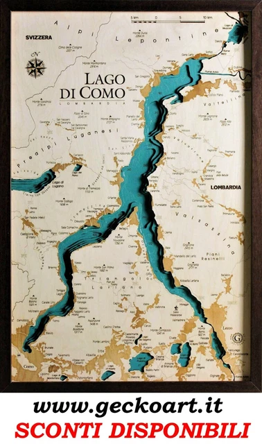 LAGO DI COMO Mappa Cartina 3D Quadro Moderno Map Chart | www.geckoart ...