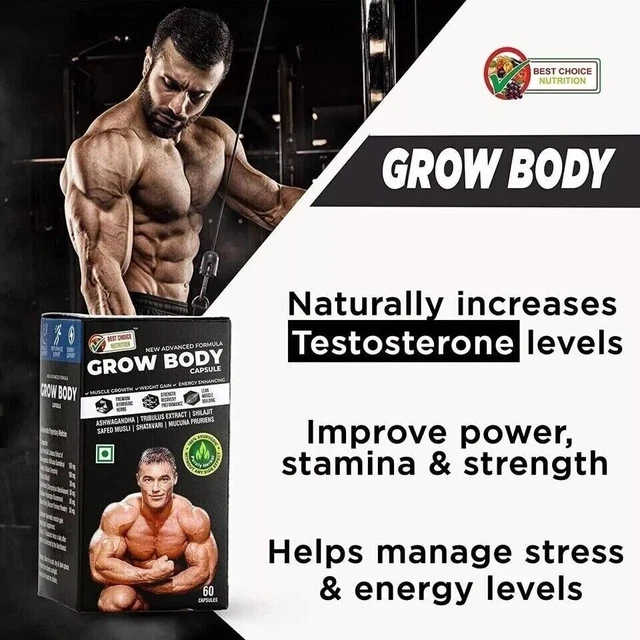 BODY GROW(60 CAPSULES) for Weight Gain, Muscle Mass Gain 100% Herbal ...