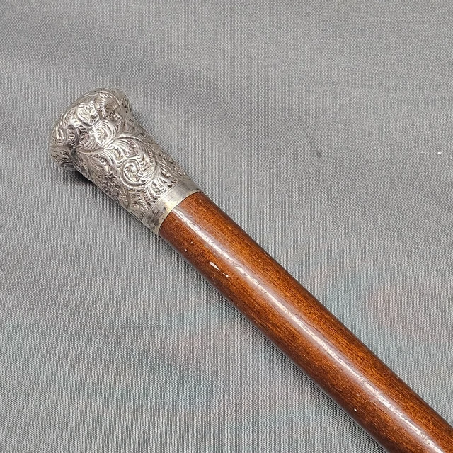 ANCIEN CANNE ANGLAISE En Argent Avec Tampon Bâton De Marche 77 CM ...