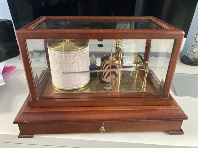 ENGLISH CASELLA LONDON Mahogany Barograph with Chart Drawer & GLUCK ...