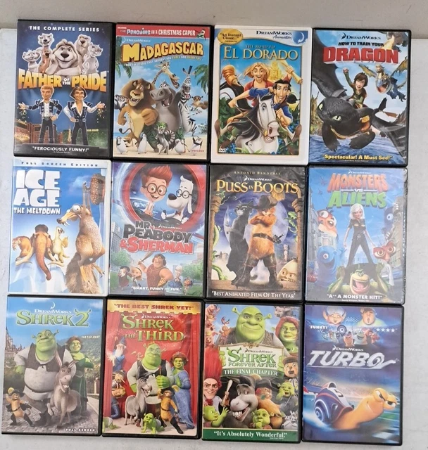LOT OF 12 DreamWorks DVDs Shrek 2-4, Monsters vs Aliens, And More.3.1. ...