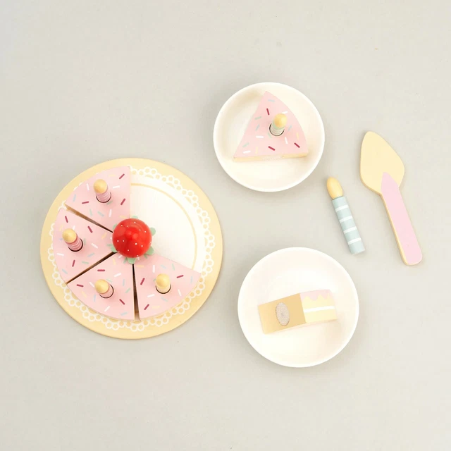 CHILDRENS WOODEN CAKE Role Play Set Pretend Play-Food Playset Teaset ...