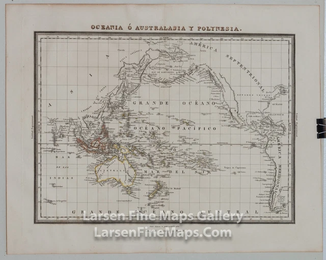 RARE MAP OCEANIA Australasia Polynesia, Pacific Ocean, Pablo Alabern ...