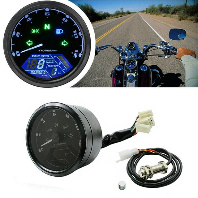 UNIVERSAL LCD DIGITAL Motorcycle Speedometer Tachometer Racer Odometer ...