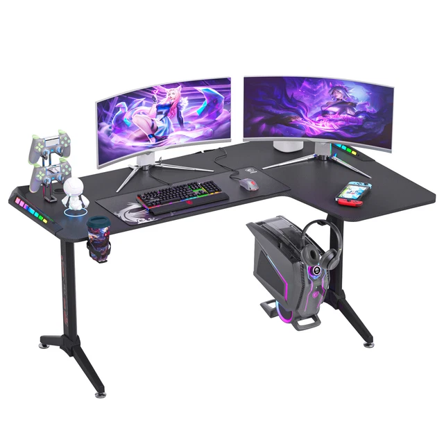 RIGHT CORNER GAMING Desk L Shaped Ergonomic PC Computer Racing Table ...