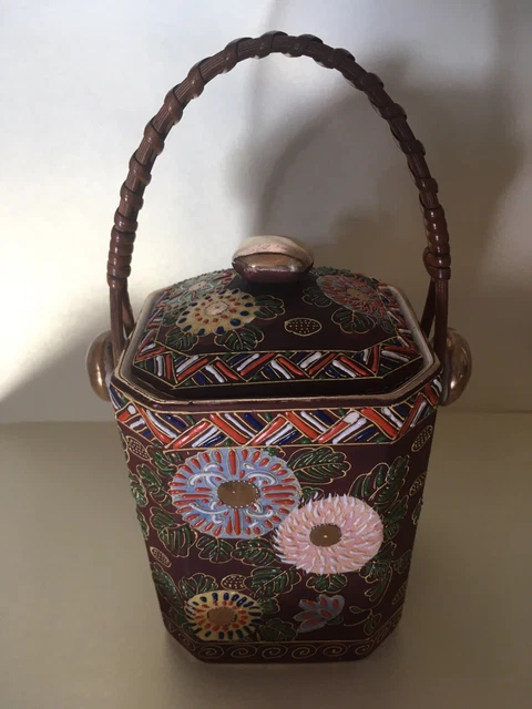 VINTAGE TEA CADDY with Rattan Handle, Satsuma style £25.00 - PicClick UK