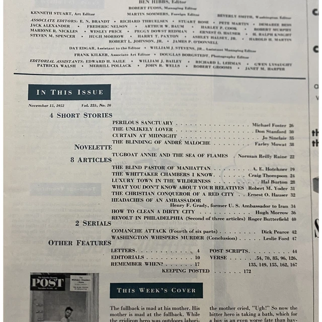 SATURDAY EVENING POST Nov 15 1952 Whittaker Chambers Witness Magazine ...