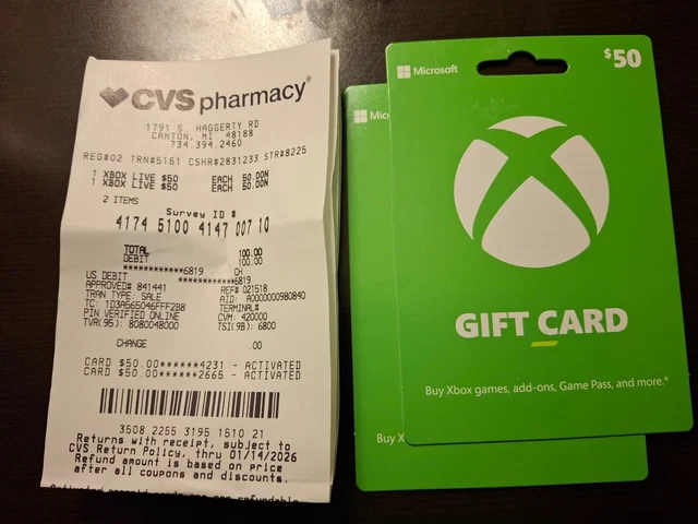 MICROSOFT XBOX GIFT Card $50 (Physical card) $43.50 - PicClick