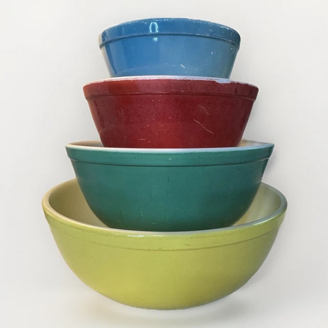 VTG ICONIC PYREX Nesting Mixing Bowls. Set of 4 Primary Colors MCM ...