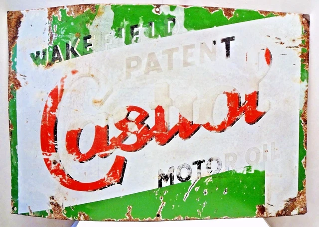 VINTAGE WAKEFIELD CASTROL Motor Oil Porcelain Enamel Sign 30x20" Garage ...