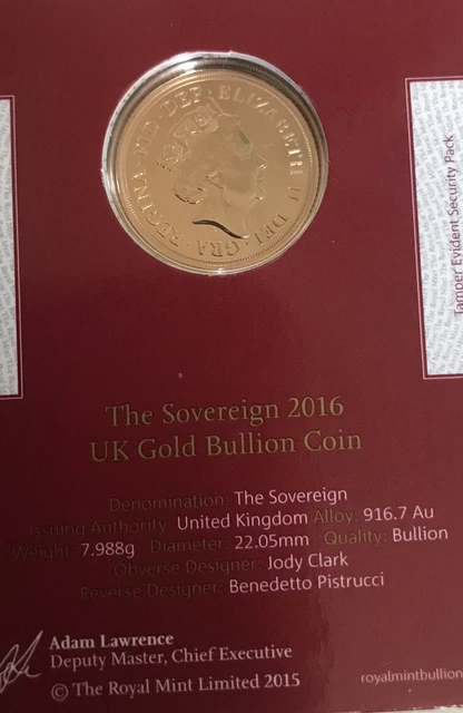 GOLD SOVEREIGN / Full Royal Mint Gold Sovereign 2016 # SIGILLATO ...