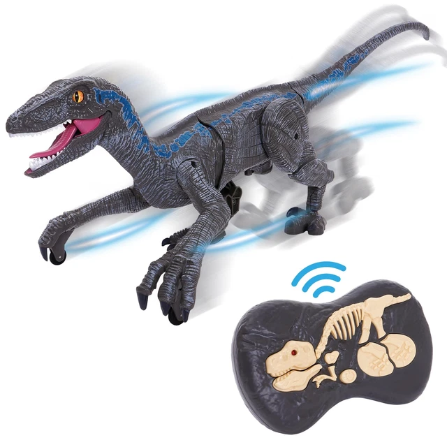 PREHISTORIC WORLD REMOTE/RADIO Control Walking Blue Raptor Dinosaur ...