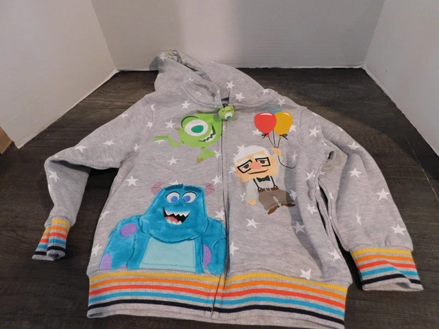 DISNEY 100 PIXAR Monsters Inc Up Full Zip Hoodie W/ Pockets Grey BOYS 5 ...