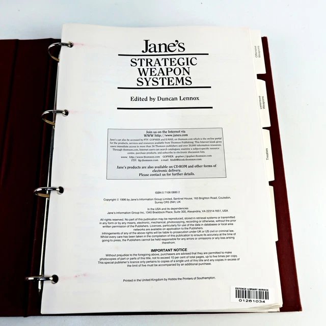 JANE'S STRATEGIC WEAPON Systems Duncan Lennox Ringbinder 1996 EUR 56,01 ...