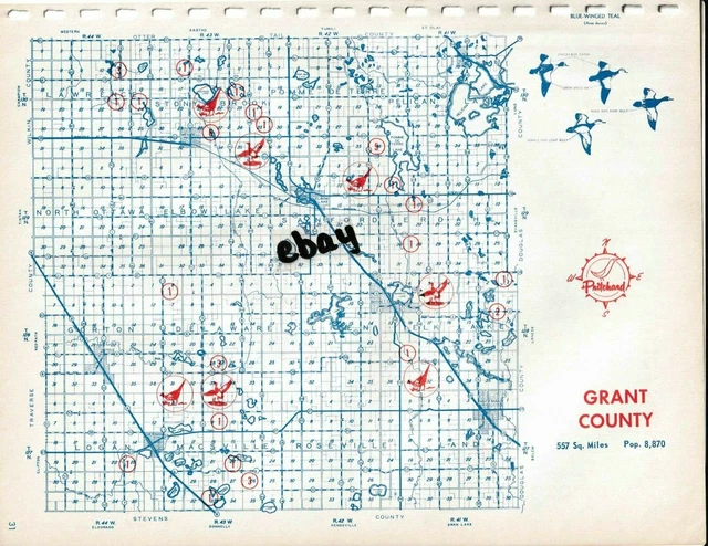 VINTAGE '65 MINNESOTA Hunting Fishing Map Guide Hennepin & Grant county ...