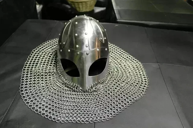 MEDIEVAL KNIGHT ARMOR Viking Chain mail Helmet Steel Viking Armor Nasal ...