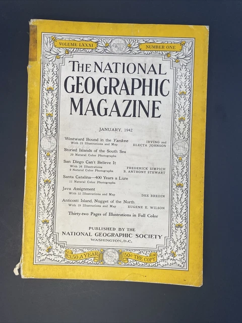 NATIONAL GEOGRAPHIC MAGAZINE January 1942 - Maps Of Anticosti & Java ...