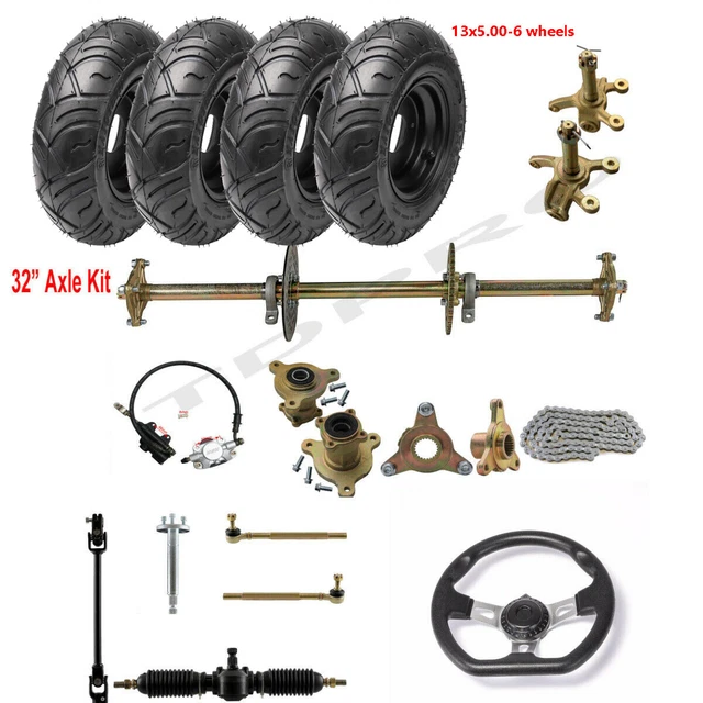 810MM GO KART Rear Axle Kit 6" Wheels, Front Steering Rack Shaft ATV ...