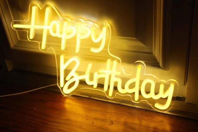 HAPPY BIRTHDAY LED Neon Sign Dimmable Wall Mounted Freestanding USB ...
