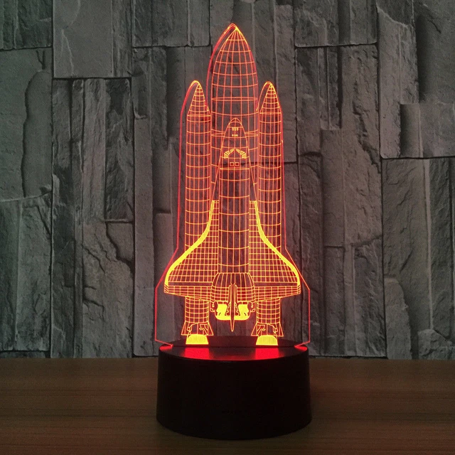 7-COLOR CHANGING 3D Space Rocket Night Light LED With Remote Control ...