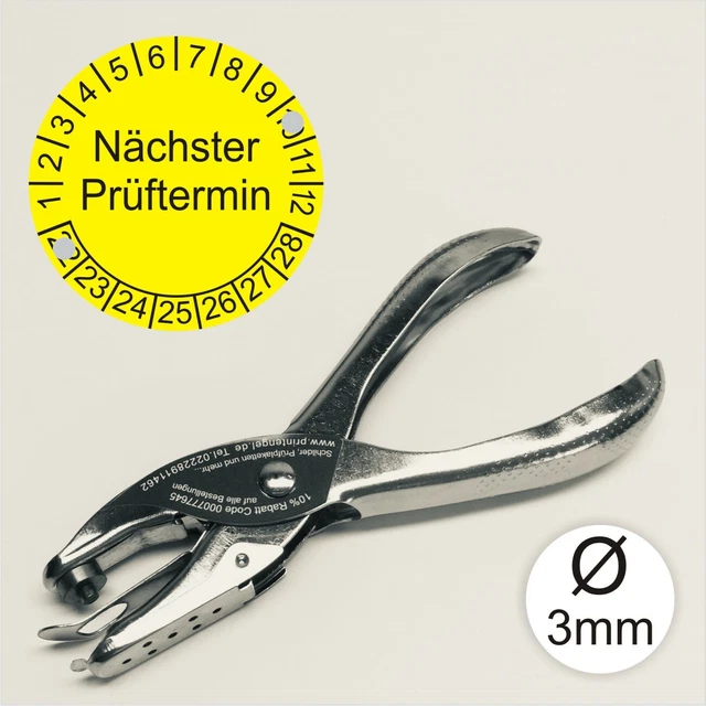 PRÜFPLAKETTENZANGE PRÜFPLAKETTEN LOCHZANGE Kerbzange Kontrollzange Rundloch 3mm EUR 22,65 ...