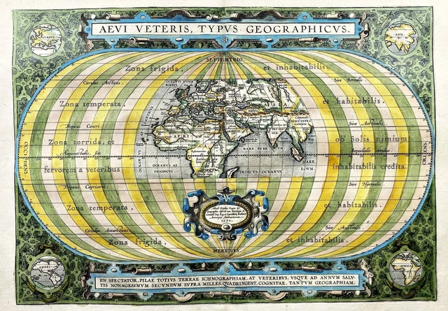 ANCIENT WORLD MAP Weltkarte Mappemonde Ortelius engraving Kupferstich ...