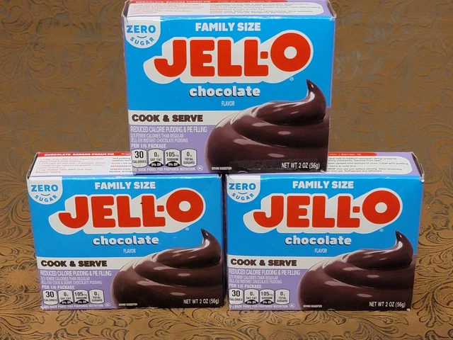 3PK JELLO FAMILY SIZE Chocolate ZERO SUGAR Instant Pudding Pie Filling ...