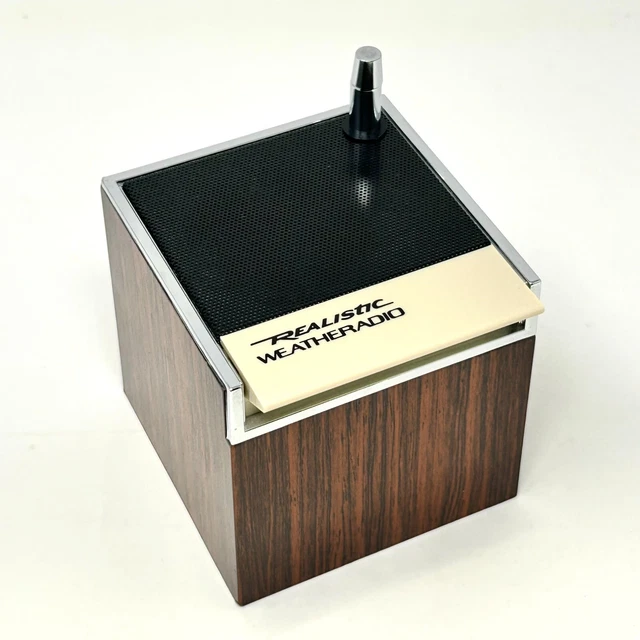 VINTAGE MCM REALISTIC Radio Shack Weather Radio Cube Faux Rosewood 12 ...