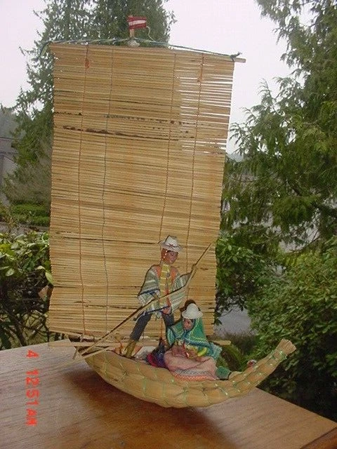 VINTAGE MUSEUM QUALITY Peruvian Reed Boat With Quechua Indian Folk Art ...