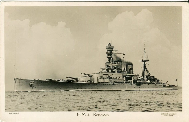 HMS RENOWN (1916) WWI WWII Royal Navy battlecruiser battleship postcard ...