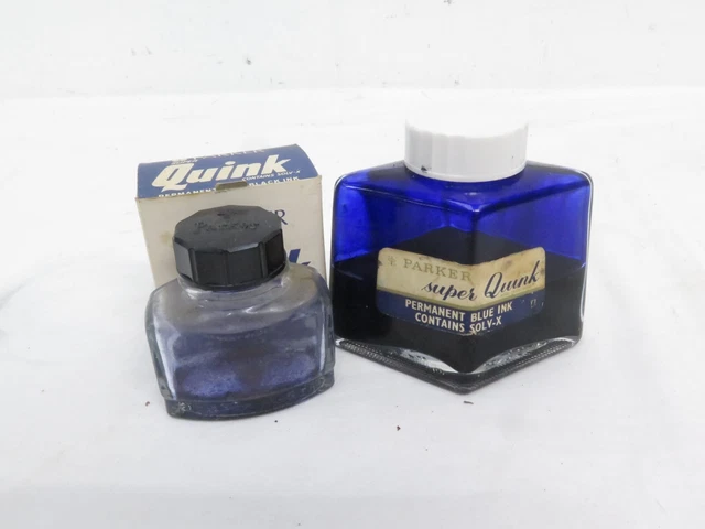 VINTAGE DUO PARKER super quink permanent blue ink bottles, one half ...