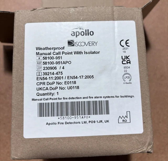 APOLLO WATERPROOF ADDRESSABLE Manual Call Point With Isolator 58100-951 ...