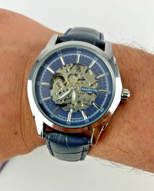 MONTRE AUTOMATICO MARTYN line Homme 43mm Neuf Bleu Acier Et Cuir ...