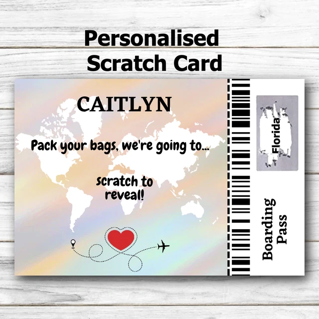 PERSONALISED BOARDING PASS Surprise scratch off Trip Reveal Gift iou ...