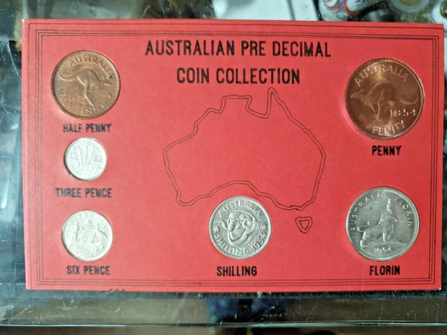 1954 AUSTRALIAN PRE Decimal 6 coin set IN SPECIAL CARD (very Nice ...