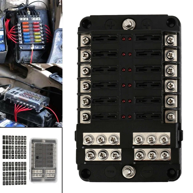 UK BLADE FUSE Box 12 Way Distribution Bar Bus Boat Car Kit Marine ...