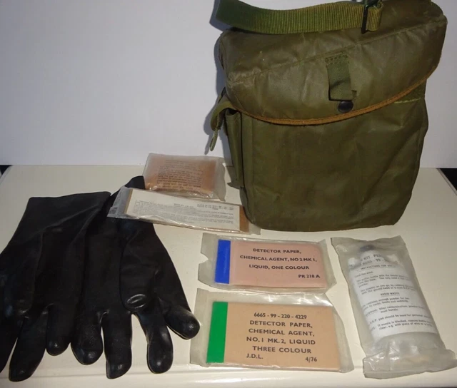 BRITISH ARMY GAS Mask pouch dated 1972 with acceseries NBC GLOVES Size ...