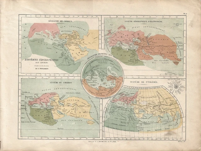 CARTA GEOGRAFICA ANTICA MAPPAMONDO STRABONE TOLOMEO ERATOSTENE 1867 ...