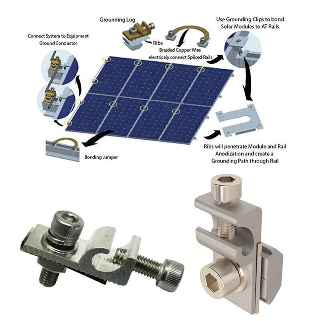 SOLAR PANEL GROUNDING Lug Anti-thunder PV Module Wire Management Clip £ ...