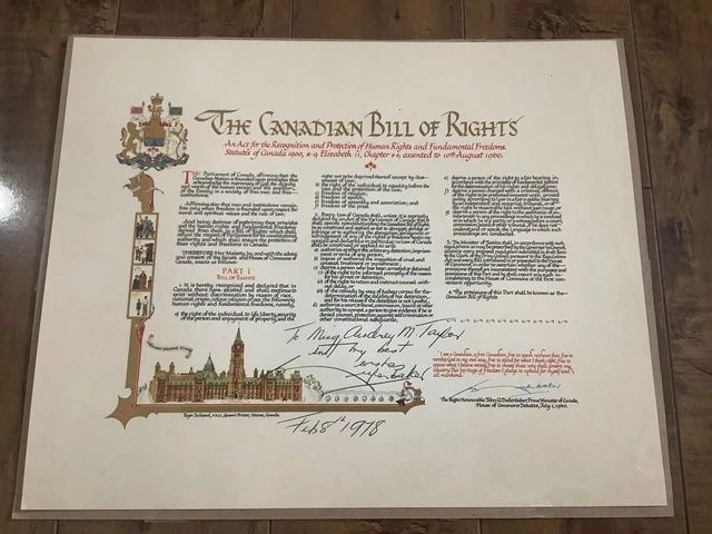 CANADIAN BILL OF Rights signed by PM John Diefenbaker $529.99 - PicClick CA
