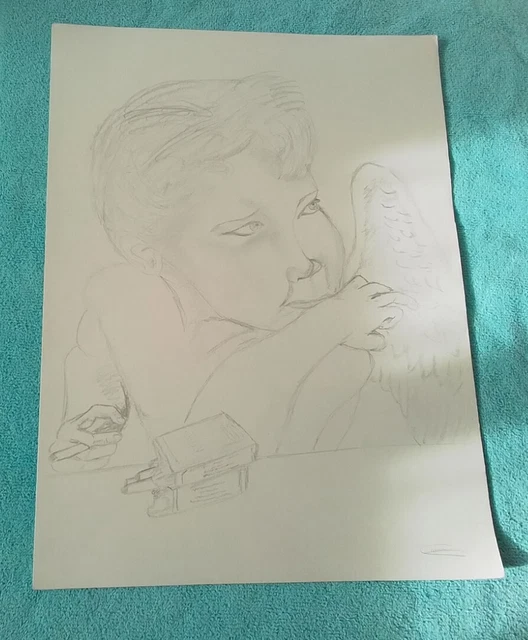 DESSIN AU CRAYON Ange Fumant Une Cigarette Signé EUR 8,00 - PicClick FR