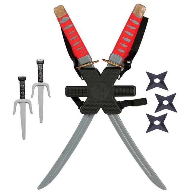 DOUBLE NINJA SWORD Samurai Warrior 8pc Weapon Set Assassin Fancy Dress ...