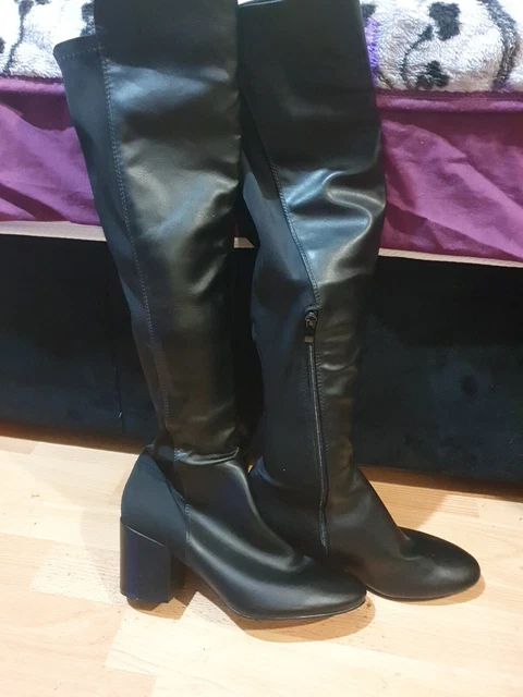 SXXY BLACK PU Leather THIGH HIGH Boots * 8 uk * DOMINATRIX * GOTH ...