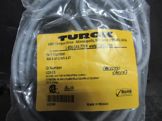 NEW IN BAG Turck Wk4.4T-2-Ws4.4T Eurofast Dual-Ended Cordset **Warranty ...