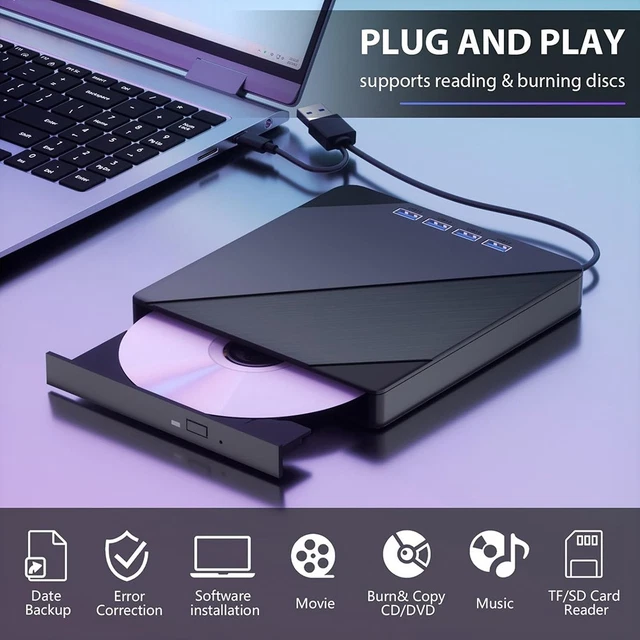 7 IN 1 External CD/DVD Drive Optical Drive CD/DVD Disk Drive Burner ...