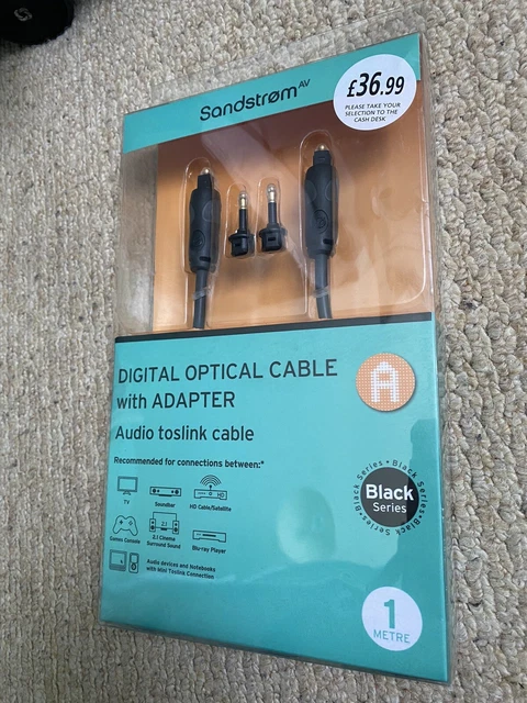 NEW SANDSTROM BLACK Series Digital Optical Cable - 1M -With TOSLINK ...