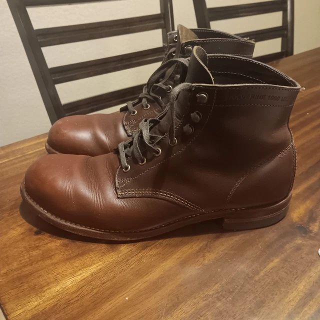 WOLVERINE 1000 MILE Mens Plain Toe Brown Leather Lace Up Boots Size 10D ...